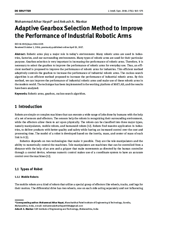 (PDF) Adaptive Gearbox Selection Method to Improve the Performance of Industrial Robotic Arms