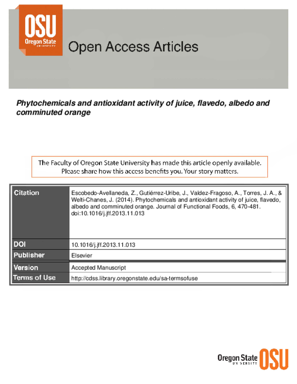 (PDF) Phytochemicals and antioxidant activity of juice, flavedo, albedo ...