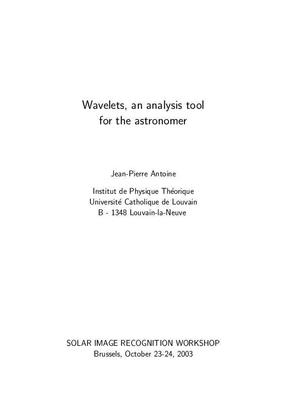 (PDF) Wavelets, an analysis tool for the astronomer