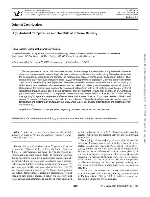 (PDF) High Ambient Temperature and the Risk of Preterm Delivery