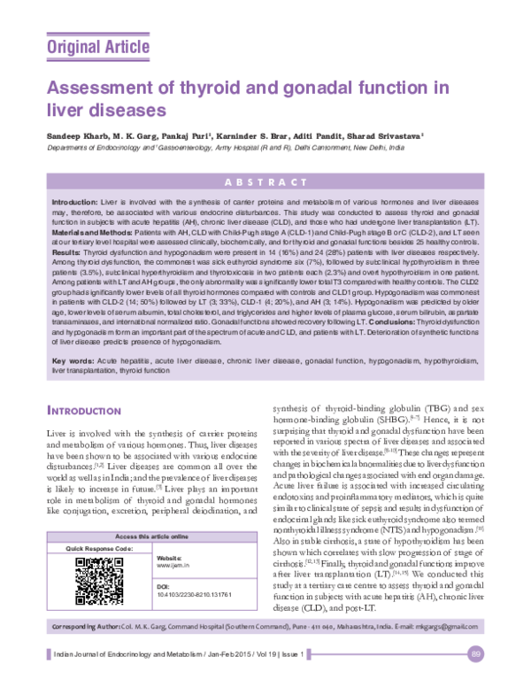 (PDF) Assessment of thyroid and gonadal function in liver diseases