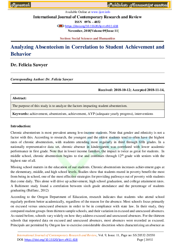 (PDF) Analyzing Absenteeism in Correlation to Student Achievement and ...
