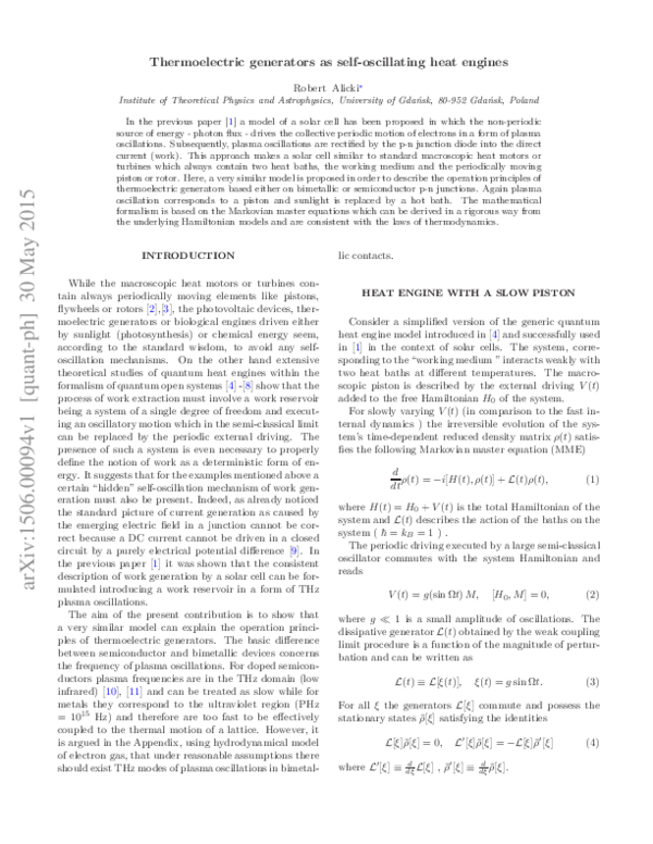 (PDF) Thermoelectric generators as self-oscillating heat engines