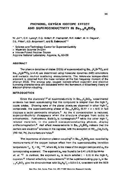 (PDF) Phonons, Oxygen Isotope Effect and Superconductivity in Ba1−xKxBiO3