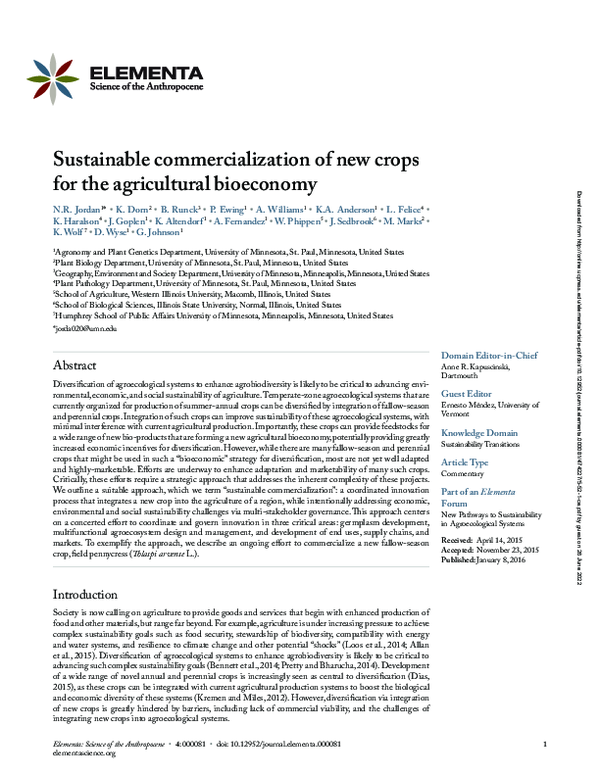 (PDF) Sustainable commercialization of new crops for the agricultural bioeconomy