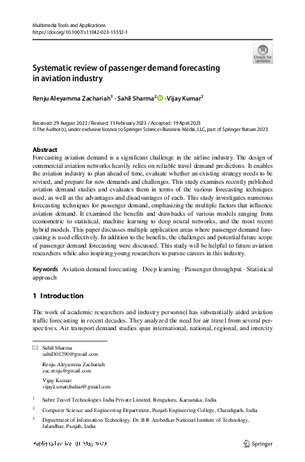 Pdf Systematic Review Of Passenger Demand Forecasting In Aviation Industry