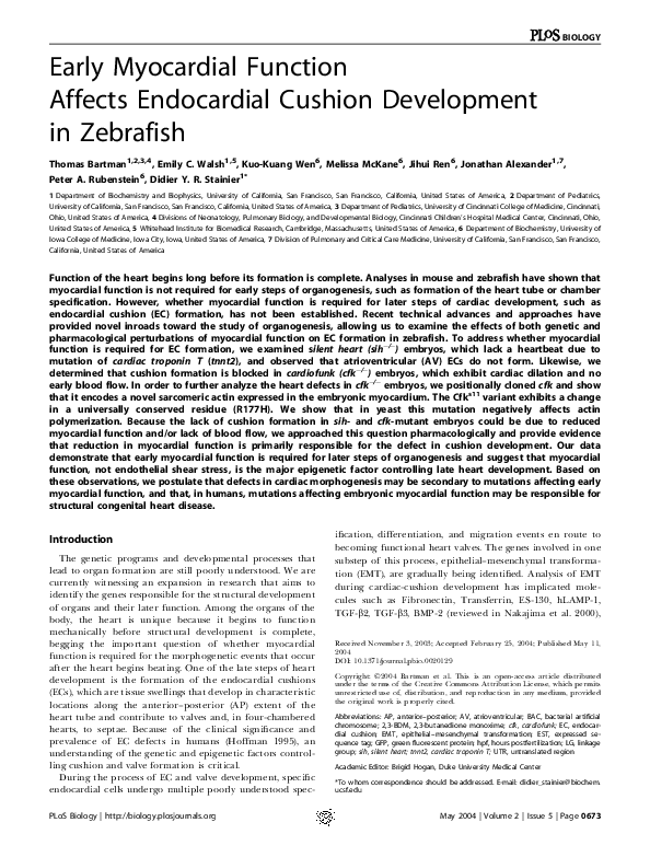 (PDF) Early Myocardial Function Affects Endocardial Cushion Development ...