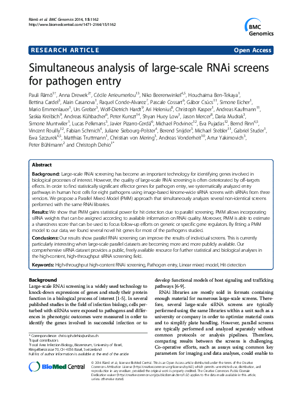 (PDF) Simultaneous analysis of large-scale RNAi screens for pathogen entry