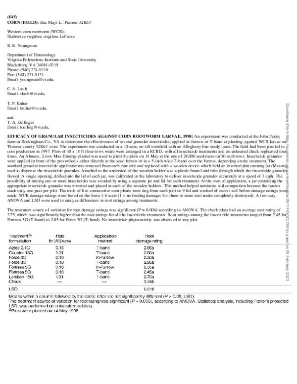 (PDF) Efficacy of Granular Insecticides Against Corn Rootworm Larvae, 1998