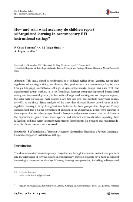 (PDF) How and with what accuracy do children report self-regulated ...