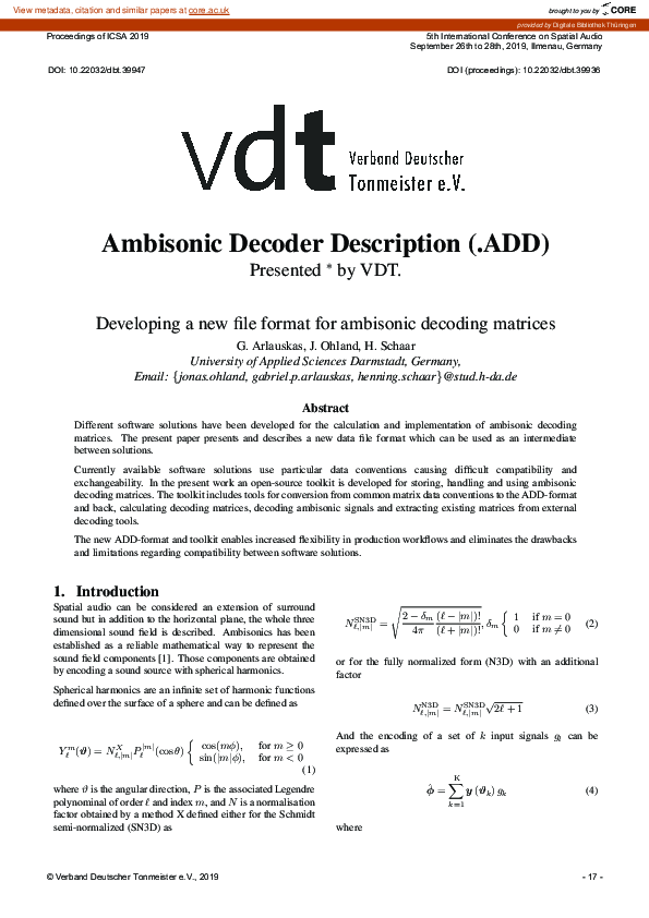 Pdf Ambisonics Decoder Description Add Developing A New File