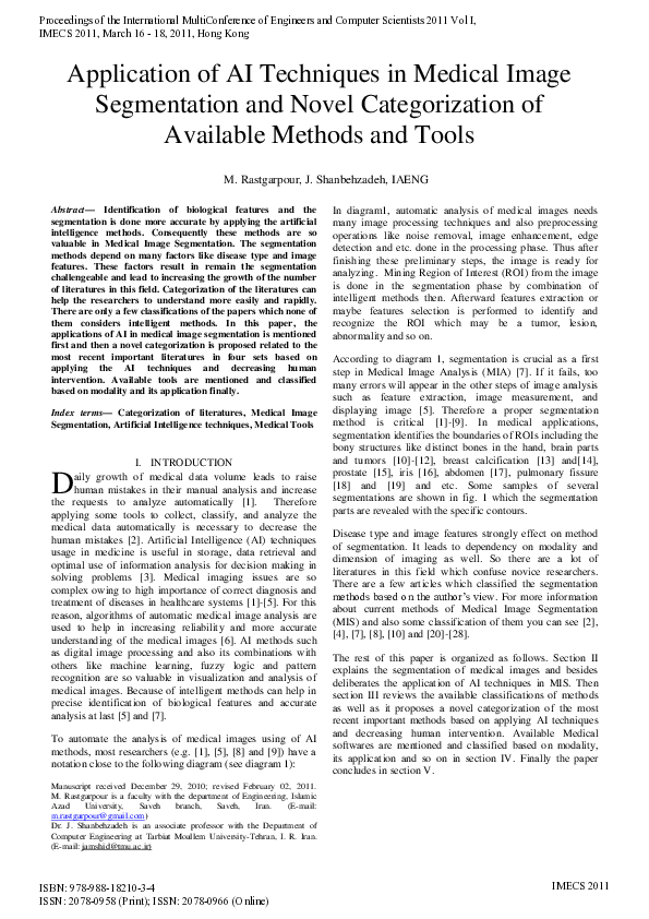 Pdf Application Of Ai Techniques In Medical Image Segmentation And Novel Categorization Of