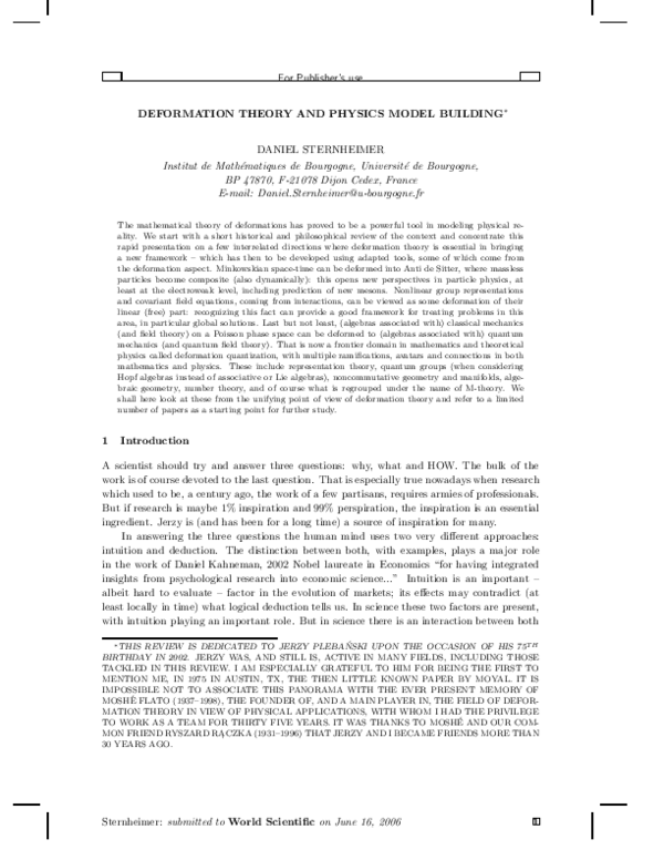 (PDF) Deformation Theory and Physics Model Building