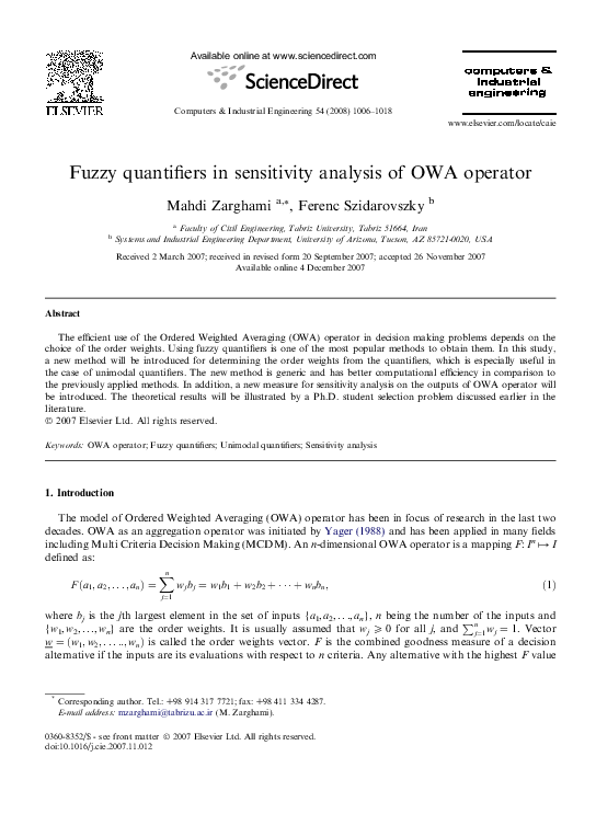 (PDF) Fuzzy quantifiers in sensitivity analysis of OWA operator