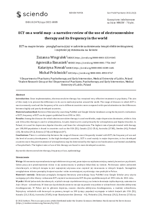 (PDF) ECT on a world map - a narrative review of the use of ...