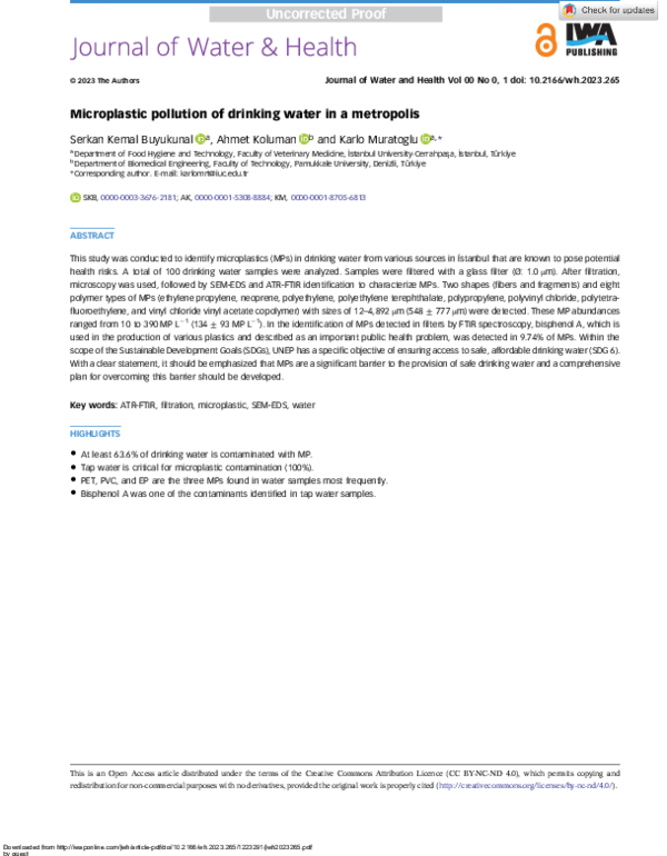 (PDF) Microplastic pollution of drinking water in a metropolis