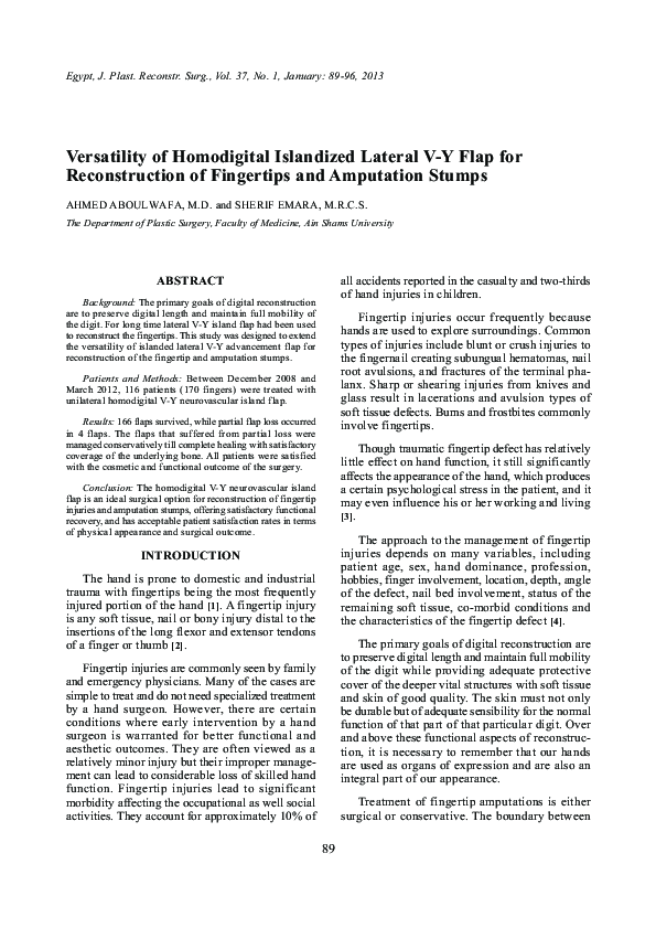 (PDF) Versatility of Homodigital Islandized Lateral VY Flap for ...