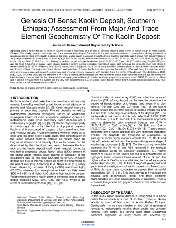 (PDF) Genesis Of Bensa Kaolin Deposit, Southern Ethiopia; Assessment From Major And Trace ...