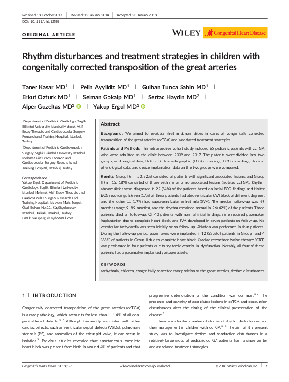 (PDF) Rhythm disturbances and treatment strategies in children with ...