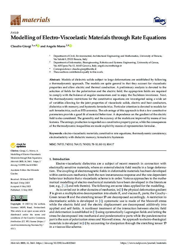 Pdf Modelling Of Electro Viscoelastic Materials Through Rate Equations
