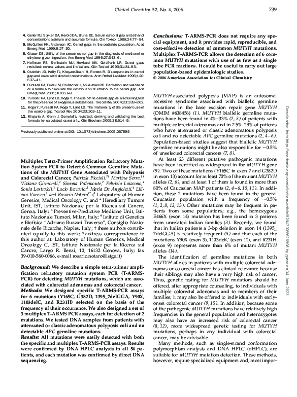 Pdf Multiplex Tetra Primer Amplification Refractory Mutation System Pcr To Detect 6 Common