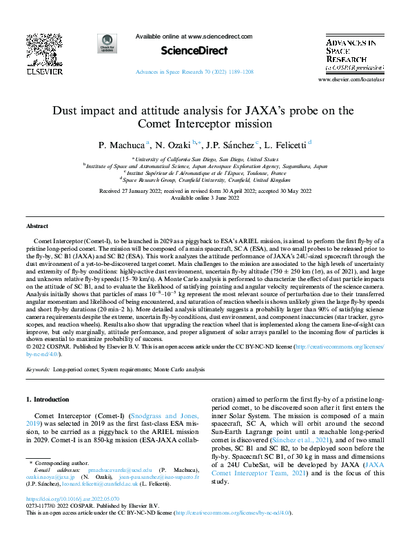 (PDF) Dust impact and attitude analysis for JAXA’s probe on the Comet Interceptor mission