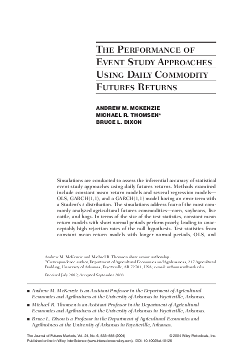 (PDF) The performance of event study approaches using daily commodity ...
