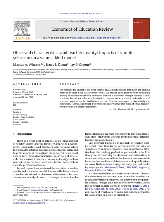 (PDF) Observed characteristics and teacher quality: Impacts of sample ...