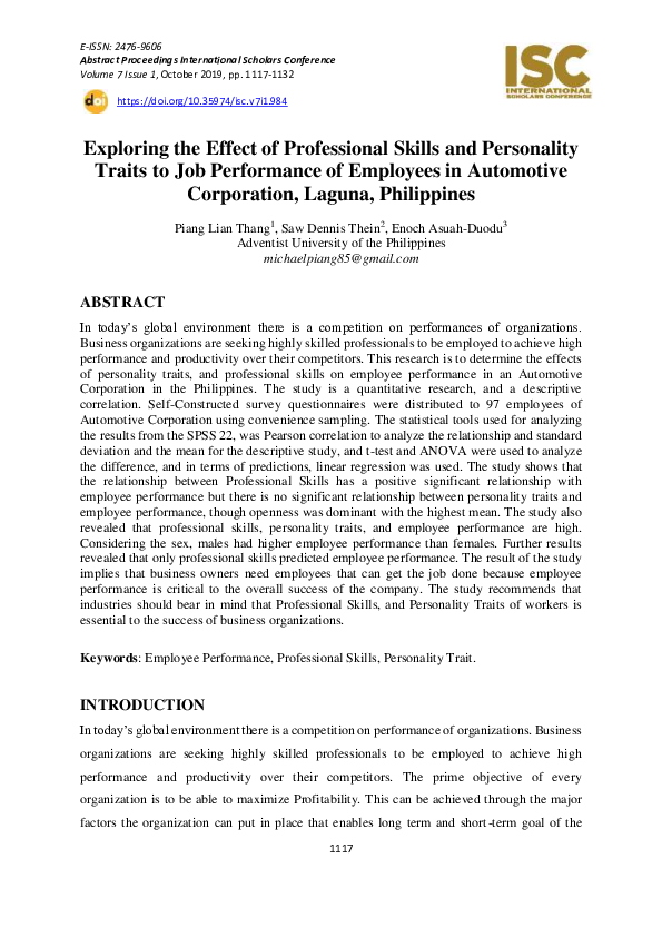 (PDF) Exploring the Effect of Professional Skills and Personality ...