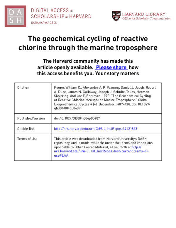 (PDF) The geochemical cycling of reactive chlorine through the marine ...