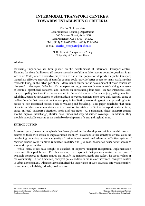 (PDF) Intermodal transport centres: towards establishing criteria