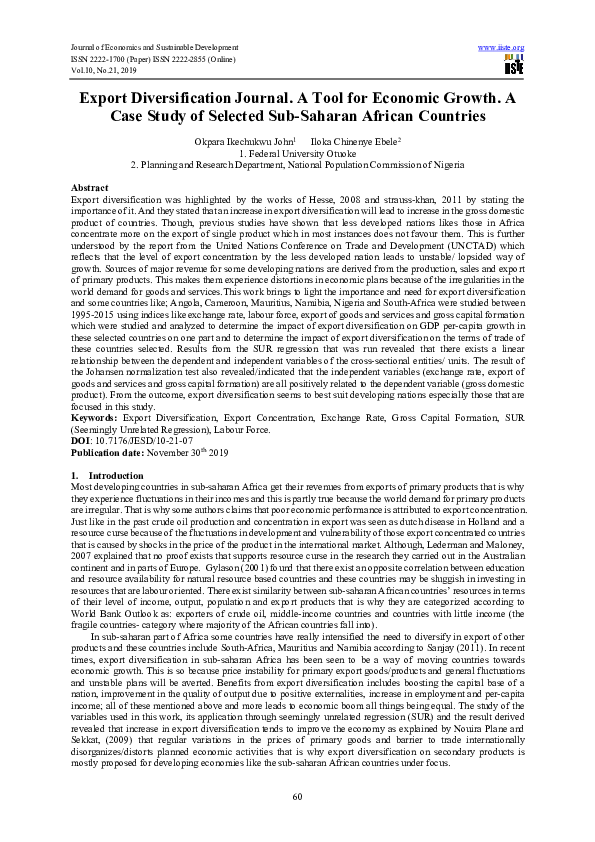 (PDF) Export Diversification Journal. A Tool for Economic Growth. A ...