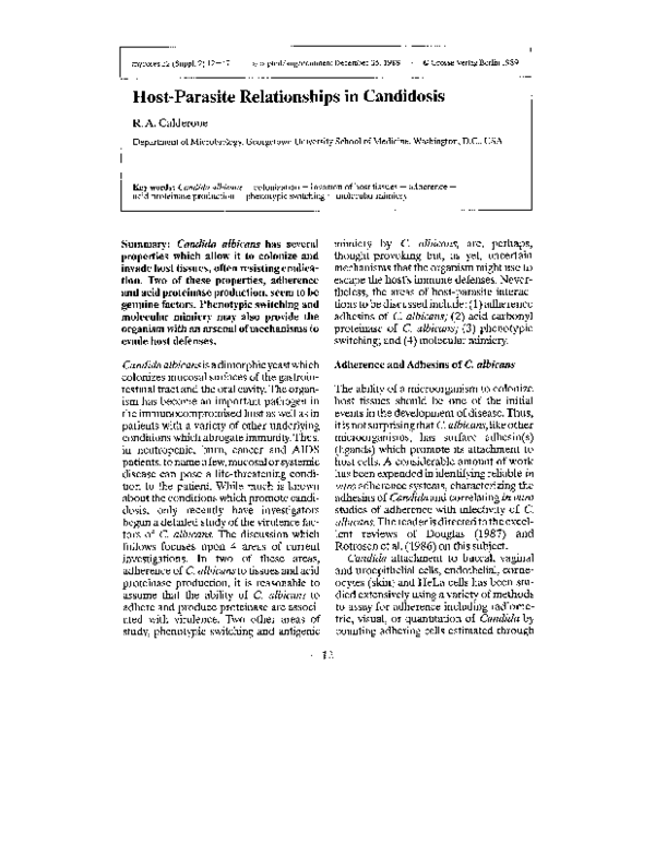 (PDF) Host-Parasite Relationships in Candidosis