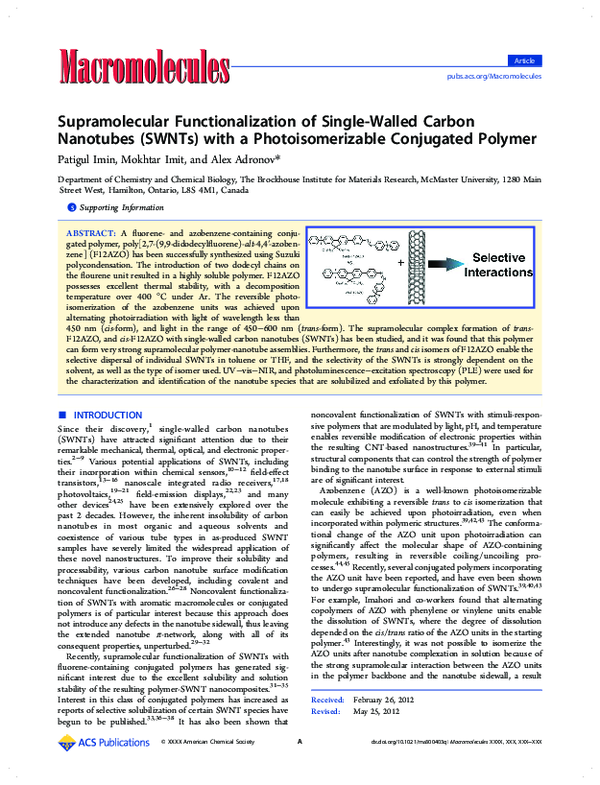 (PDF) Supramolecular Functionalization of Single-Walled Carbon Nanotubes with Triply Fused ...