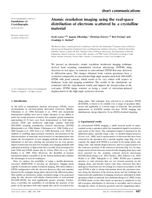 (PDF) Atomic resolution imaging using the real-space distribution of ...