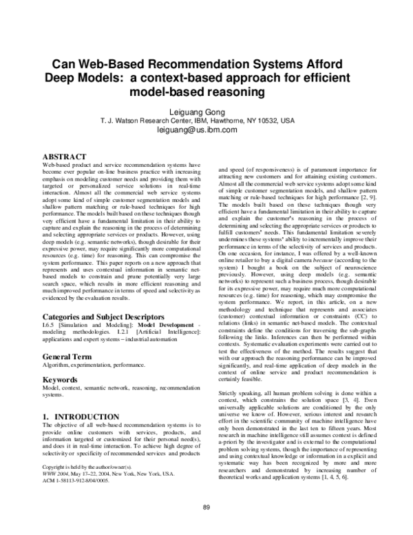 (PDF) Can web-based recommendation systems afford deep models | Larry Gong - Academia.edu