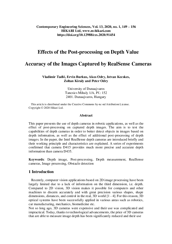 (PDF) Effects of the post-processing on depth value accuracy of the images captured by RealSense ...
