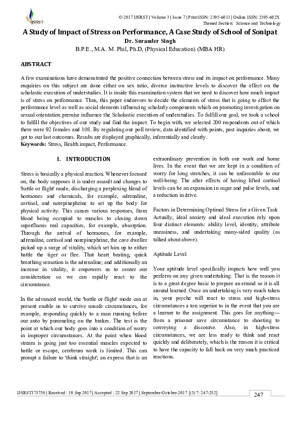 (PDF) A Study of Impact of Stress on Performance, A Case Study of ...