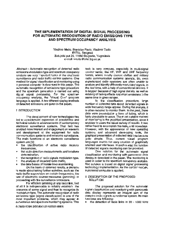 (PDF) The implementation of digital signal processing for automatic recognition of radio ...