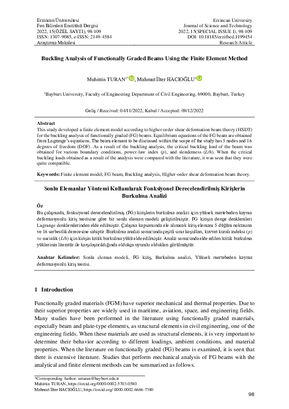 Pdf Buckling Analysis Of Functionally Graded Beams Using The Finite
