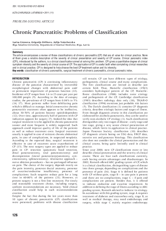 (PDF) Chronic Pancreatitis: Problems of Classification