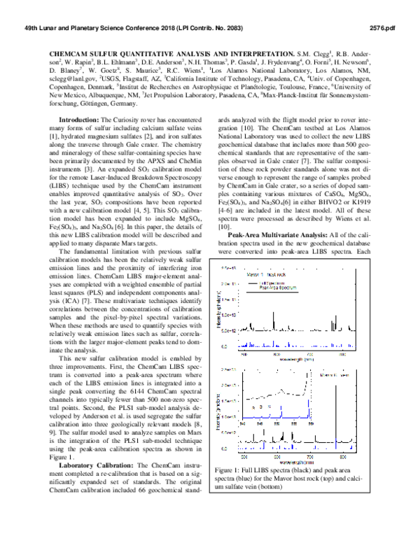 (PDF) Chemcam Sulfur Quantitative Analysis and Interpretation