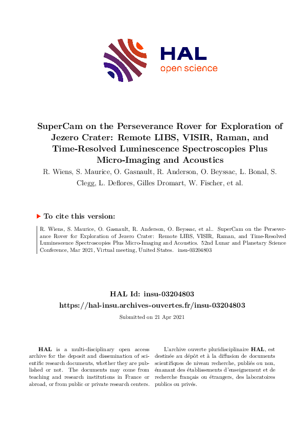 (PDF) SuperCam on the Perseverance Rover for Exploration of Jezero ...