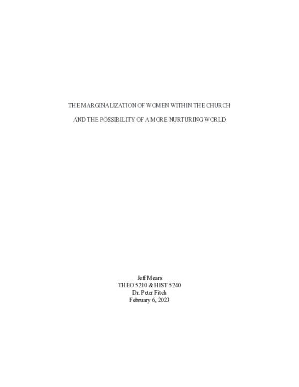 (PDF) The Marginalization of Women Within the Church and the ...