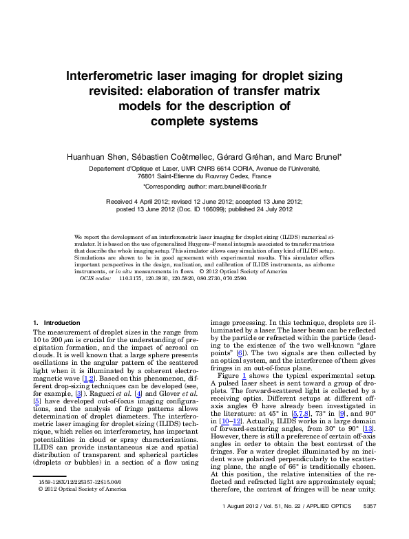 (PDF) Interferometric laser imaging for droplet sizing: a method for ...