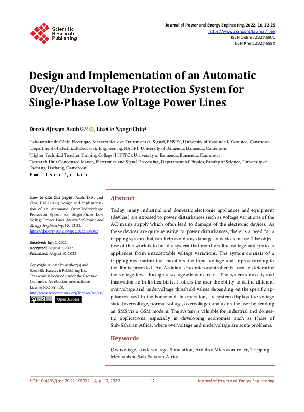 (PDF) Design and Implementation of an Automatic Over/Undervoltage Protection System for Single ...