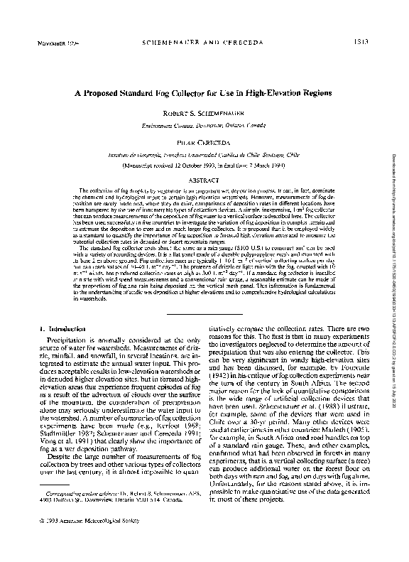 (PDF) A Proposed Standard Fog Collector for Use in High-Elevation Regions