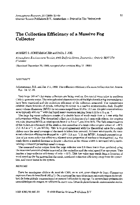(PDF) The collection efficiency of a massive fog collector