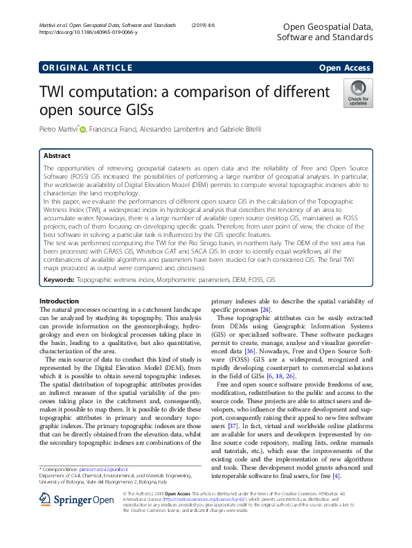 (PDF) TWI computation: a comparison of different open source GISs