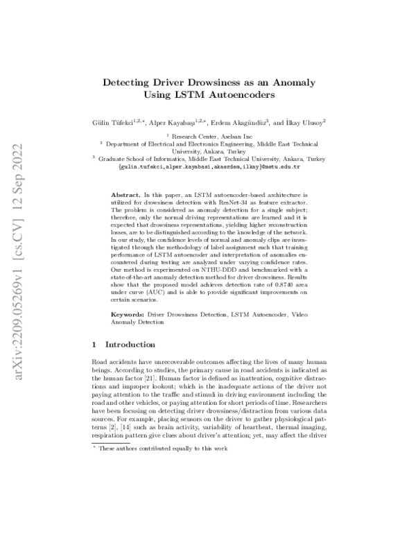 (PDF) Detecting Driver Drowsiness as an Anomaly Using LSTM Autoencoders